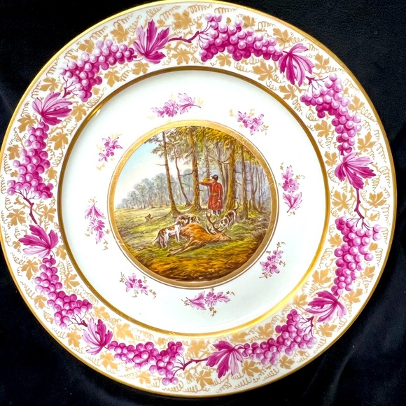 Accents | Rare Antique Plate Huntsman Stag And Dogs Purple Flowers ...